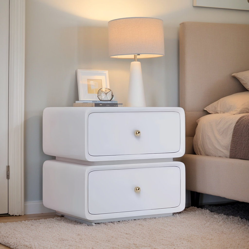 Latitude Run® 360° Swivel Nightstand with 2 Drawers – Modern Rotating ...