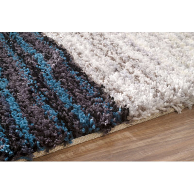Langley Street City Striped Shag Tufted Performance Brown/Teal/Blue Rug ...