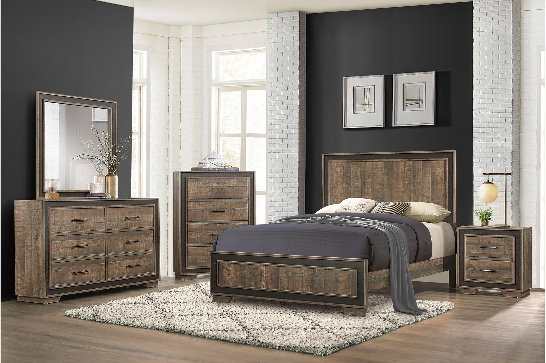 Millwood Pines Dannie Mahogany Faux-wood Panel Bedroom Set 4&1 | Wayfair