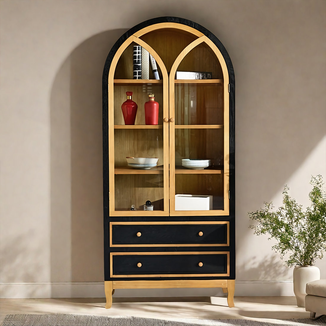 NICECABINET Modern Arc Top Solid Wood Bookcase | Wayfair