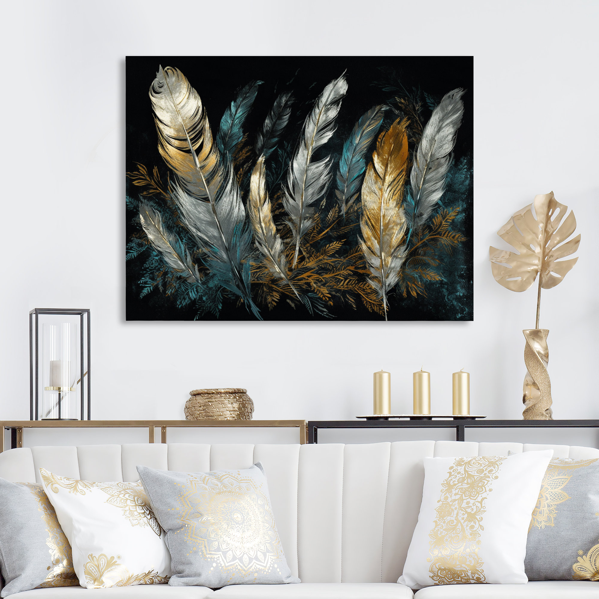 Mercer41 Kapree Gold Feather Glamour IV On Canvas Print | Wayfair