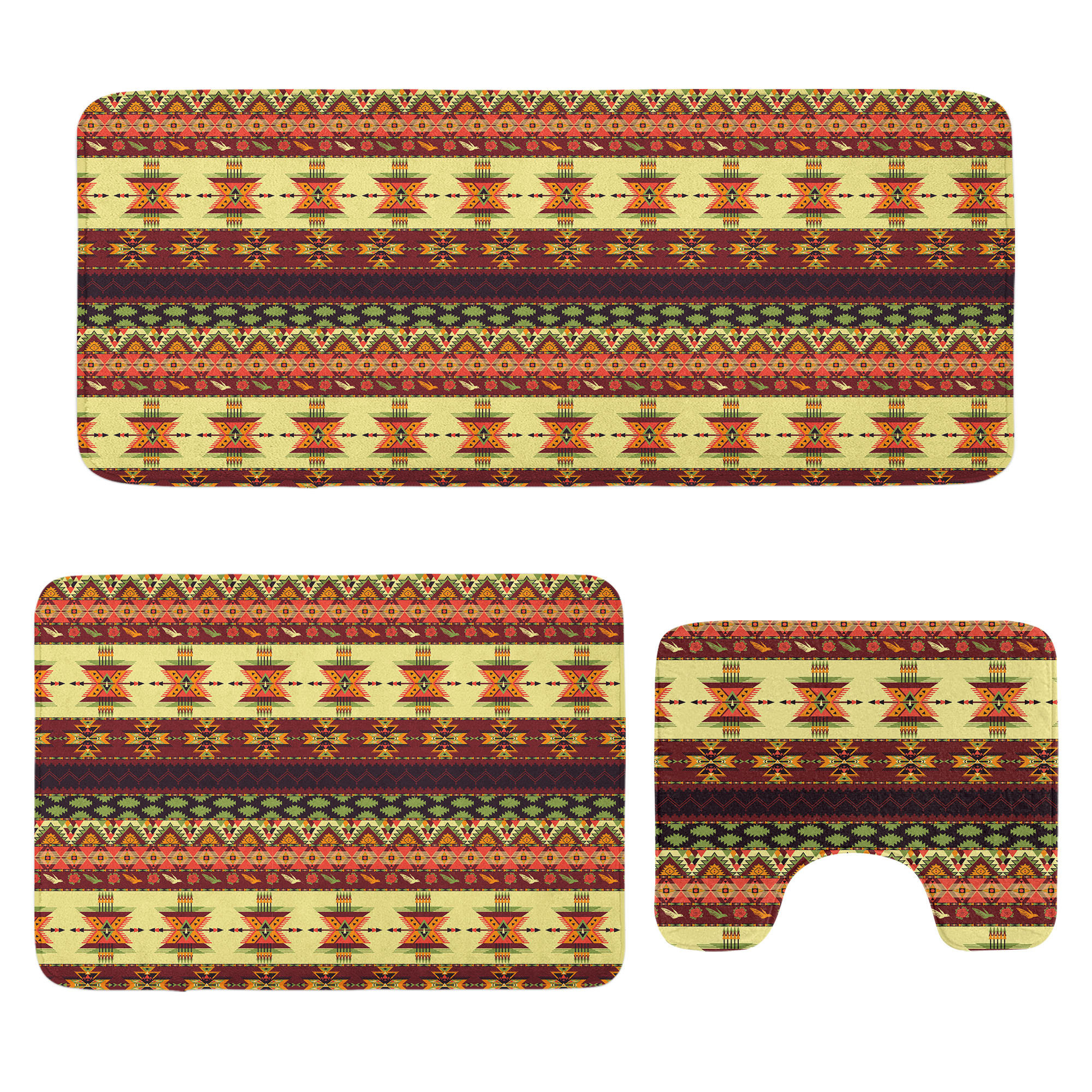 Dakota Fields Tribal Bathroom Rug Set 3 Pieces U-Shape & Rectangle Mats ...
