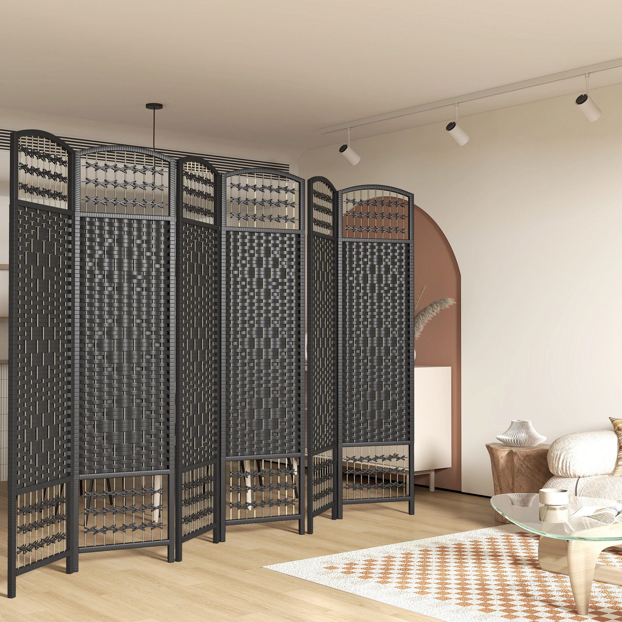 PlywoodPath 6 Panel Folding Privacy Screen , 5.6' Room Divider, Black ...