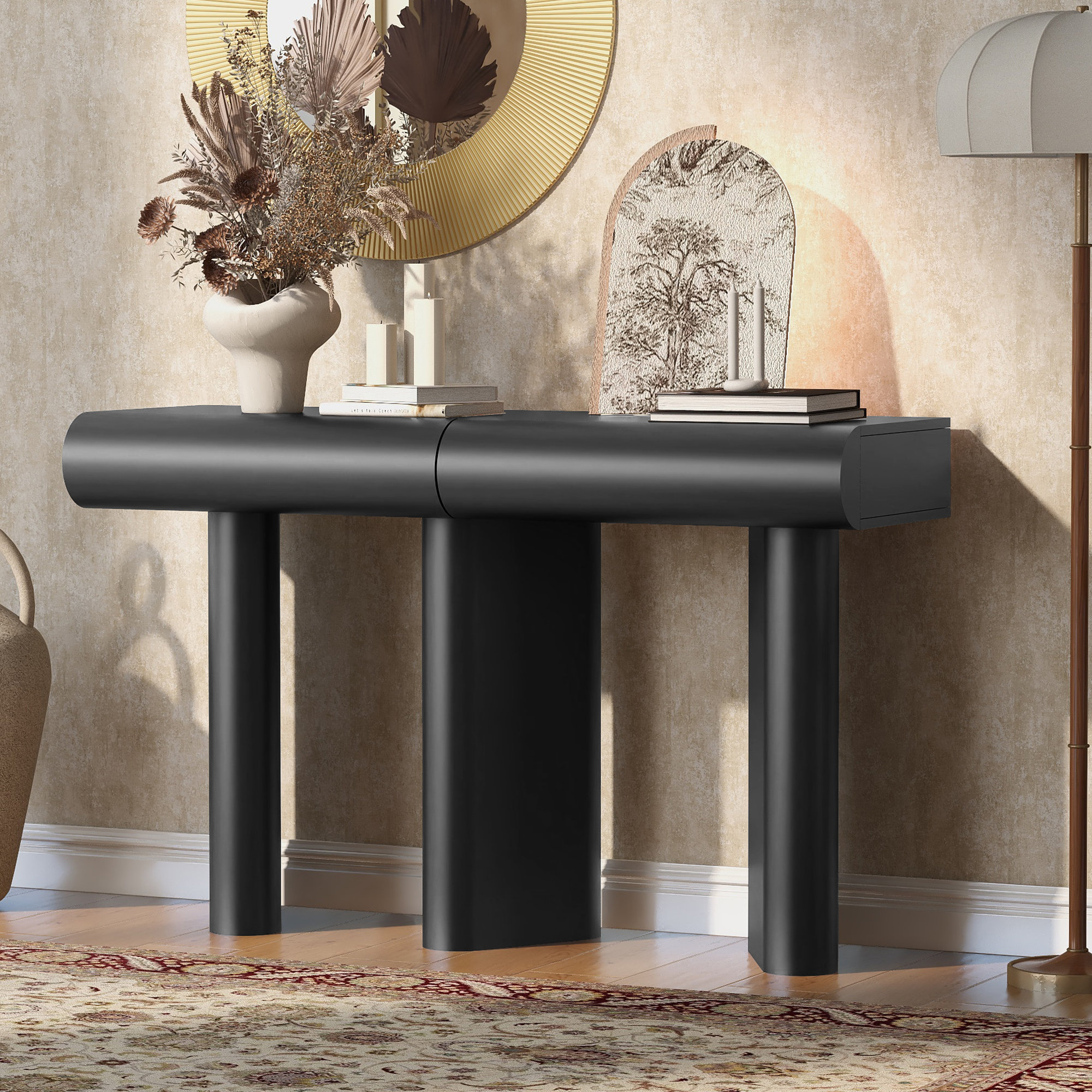 Latitude Run® 47.6" Modern Painted Entryway Table with 2 Curved Drawers ...
