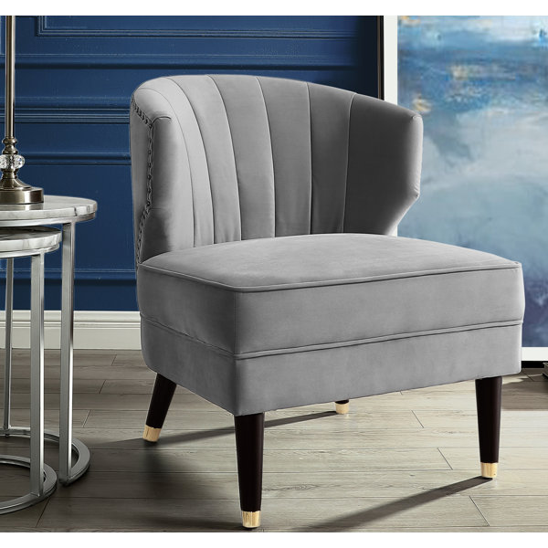 Nicole Miller Cybele Velvet Channel Back Accent Chair with Cherry Leg ...
