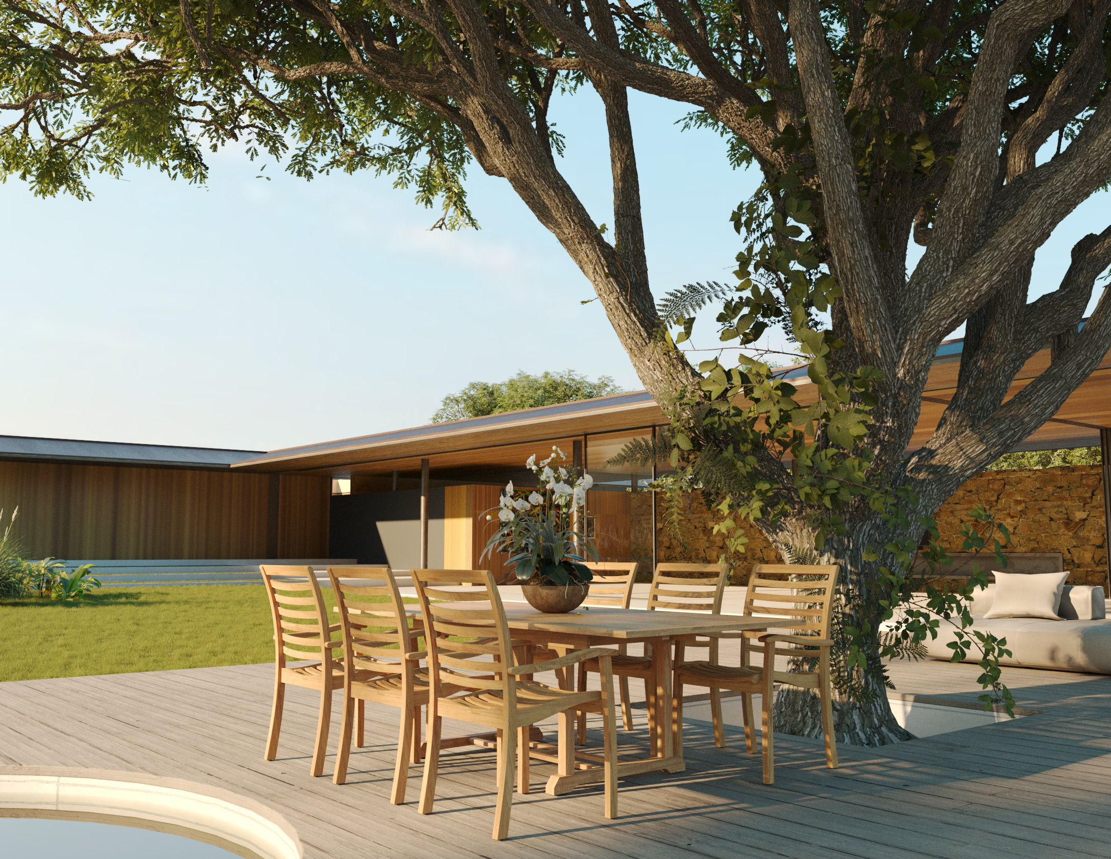 Curated Maison Mathieu 7-Piece Rectangular Teak Outdoor Dining Set with ...