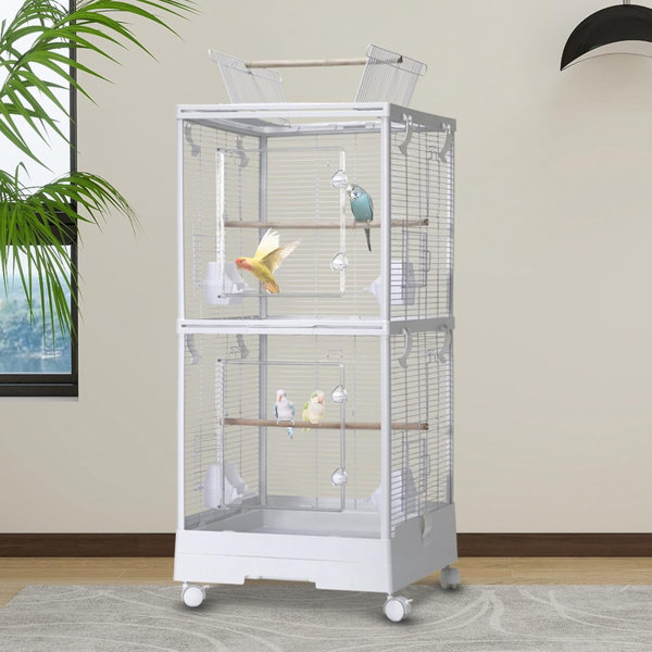 Ebern Designs Small Bird Cage with Wheels, 40 Inch Parakeet Cage with ...