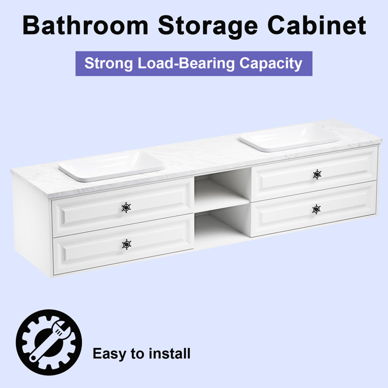 Breakwater Bay Ahnalise 96'' Double Bathroom Vanity with Marble Top ...