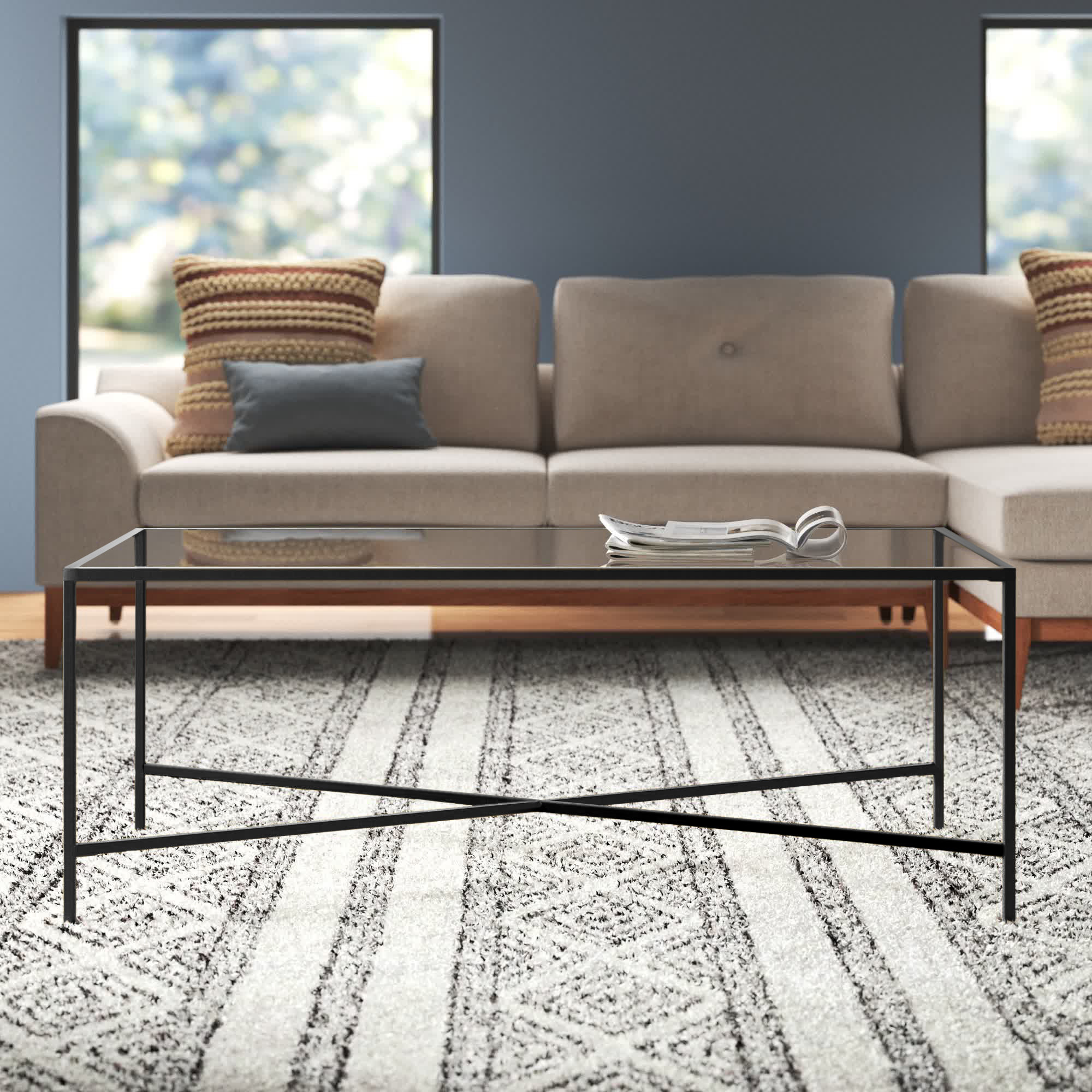 Everly Quinn Henley 48" Glass and Steel Coffee Table & Reviews ...