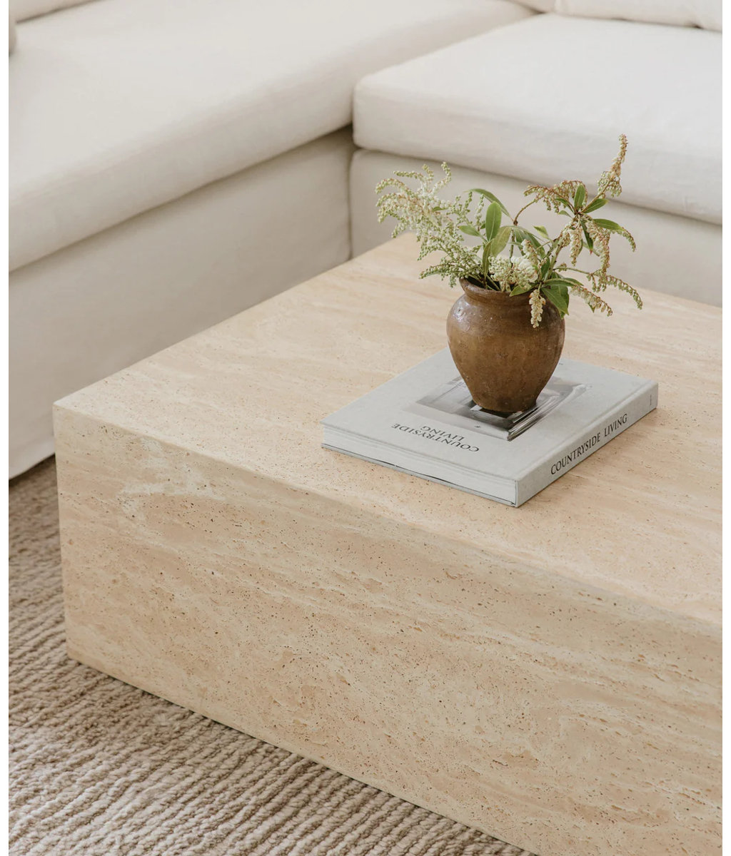 Orren Ellis Deken Genuine Travertine Block Coffee Table - Travertine ...