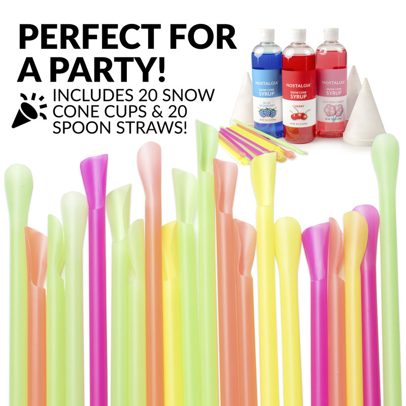 Nostalgia Premium 16-ounce Snow Cone Syrups, Cups And Spoon-straws ...