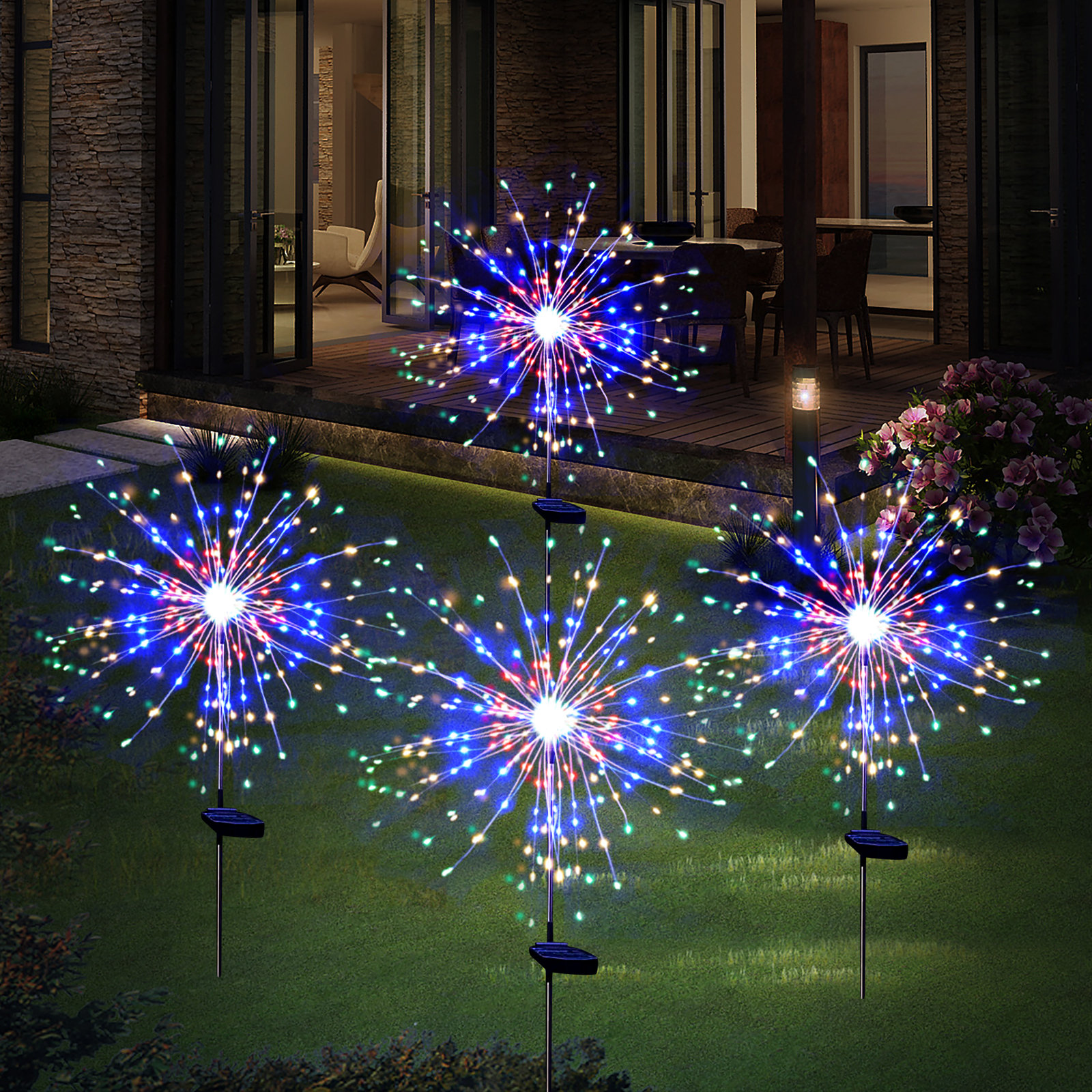 The Holiday Aisle® 8 Modes Solar Outdoor Firework Lights Outside Decorations 120LED Waterproof ...