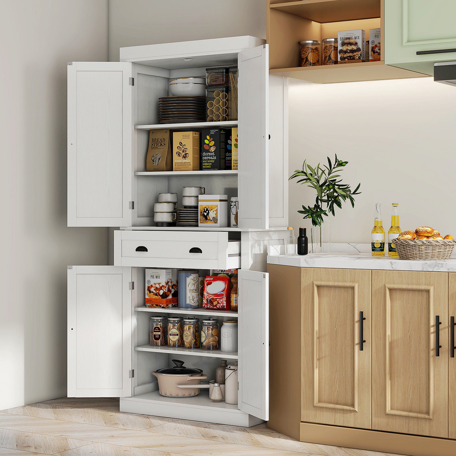 Lark Manor Kitchen Pantry Cabinet, Traditional Freestanding Storage ...