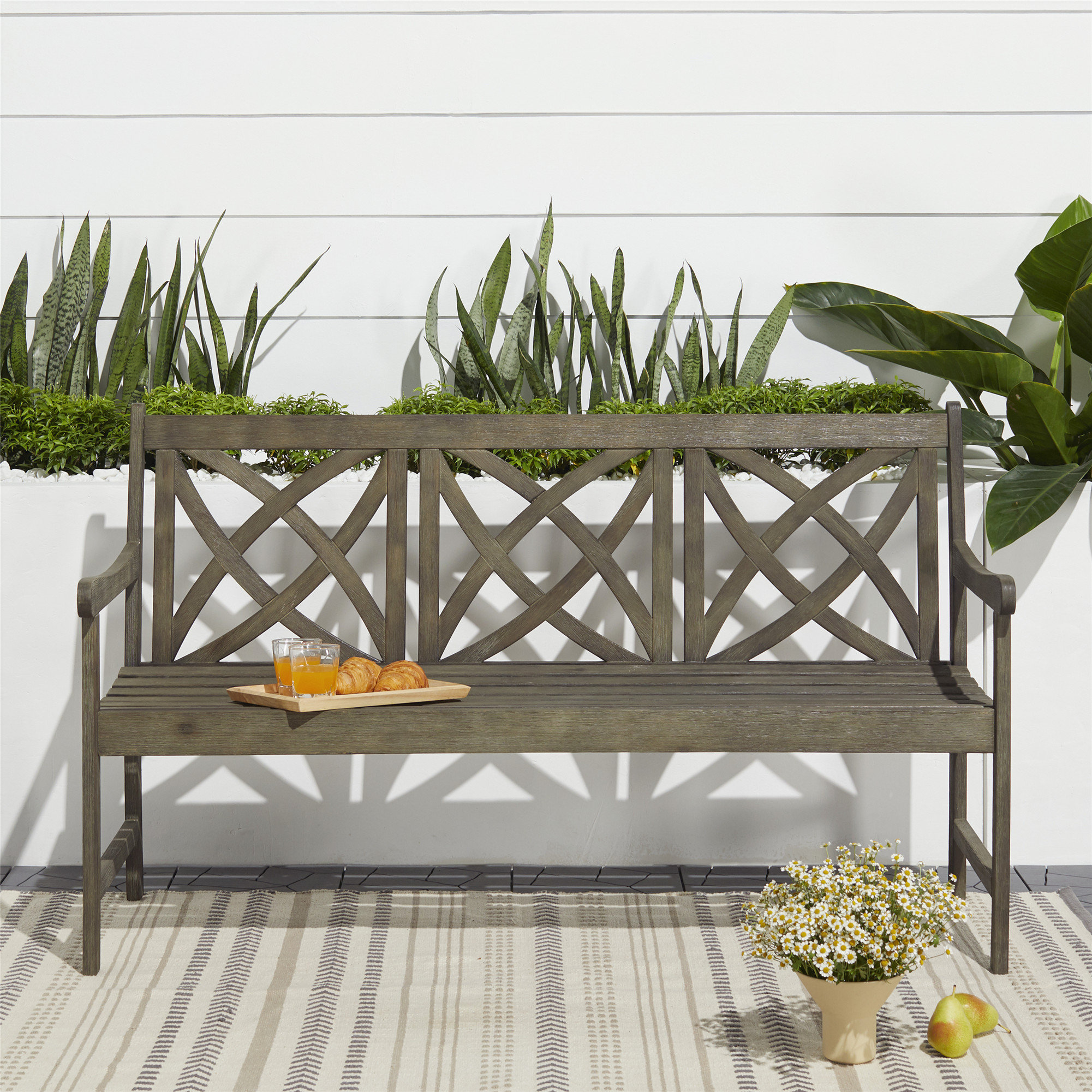 Rosalind Wheeler Outdoor Patio 5-foot Hand-scraped Wood Garden Bench ...