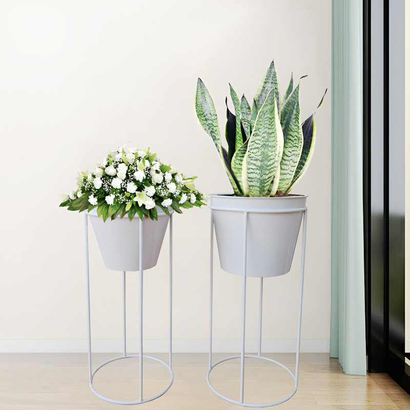 Latitude Run® Honorae 2 Piece Black Flower Pot Plant Stand | Wayfair