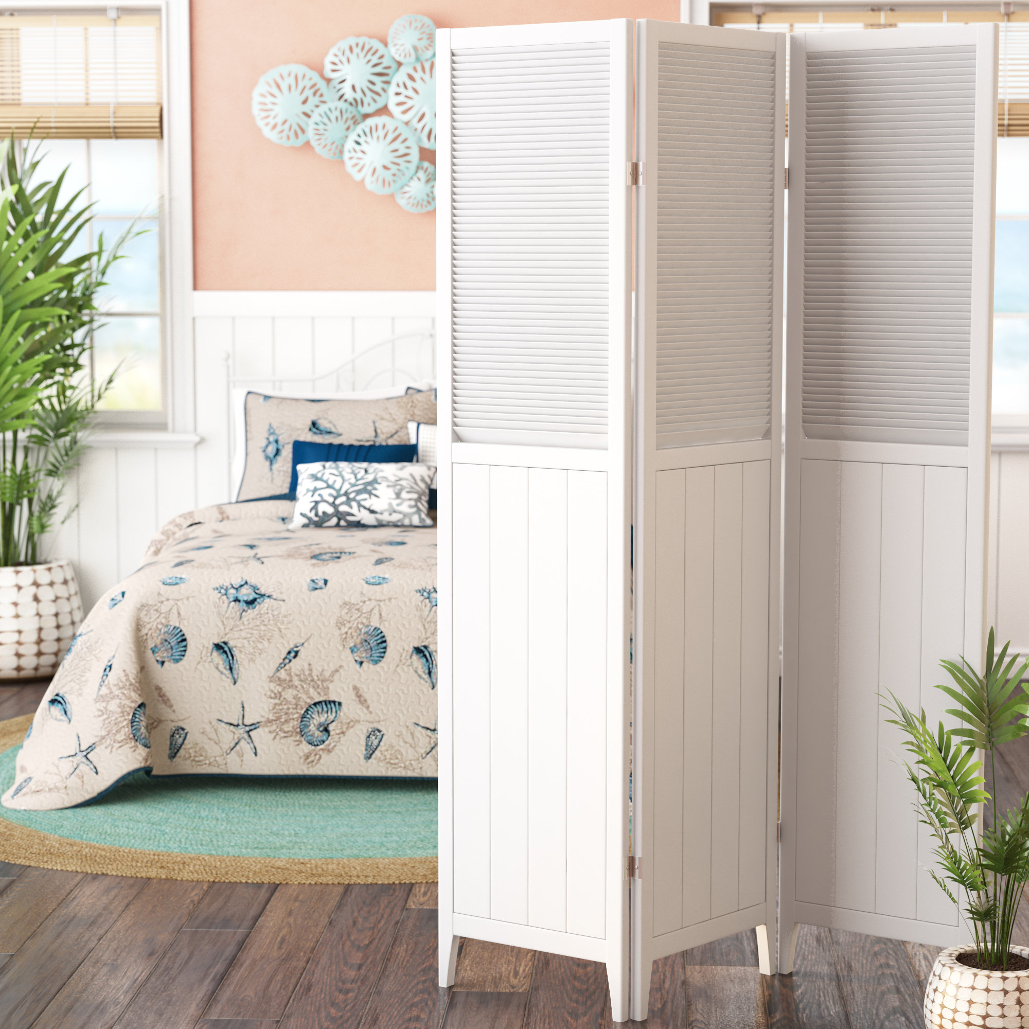 Highland Dunes Brigitte 48" W x 70" H 3 - Panel Solid Wood Folding Room ...