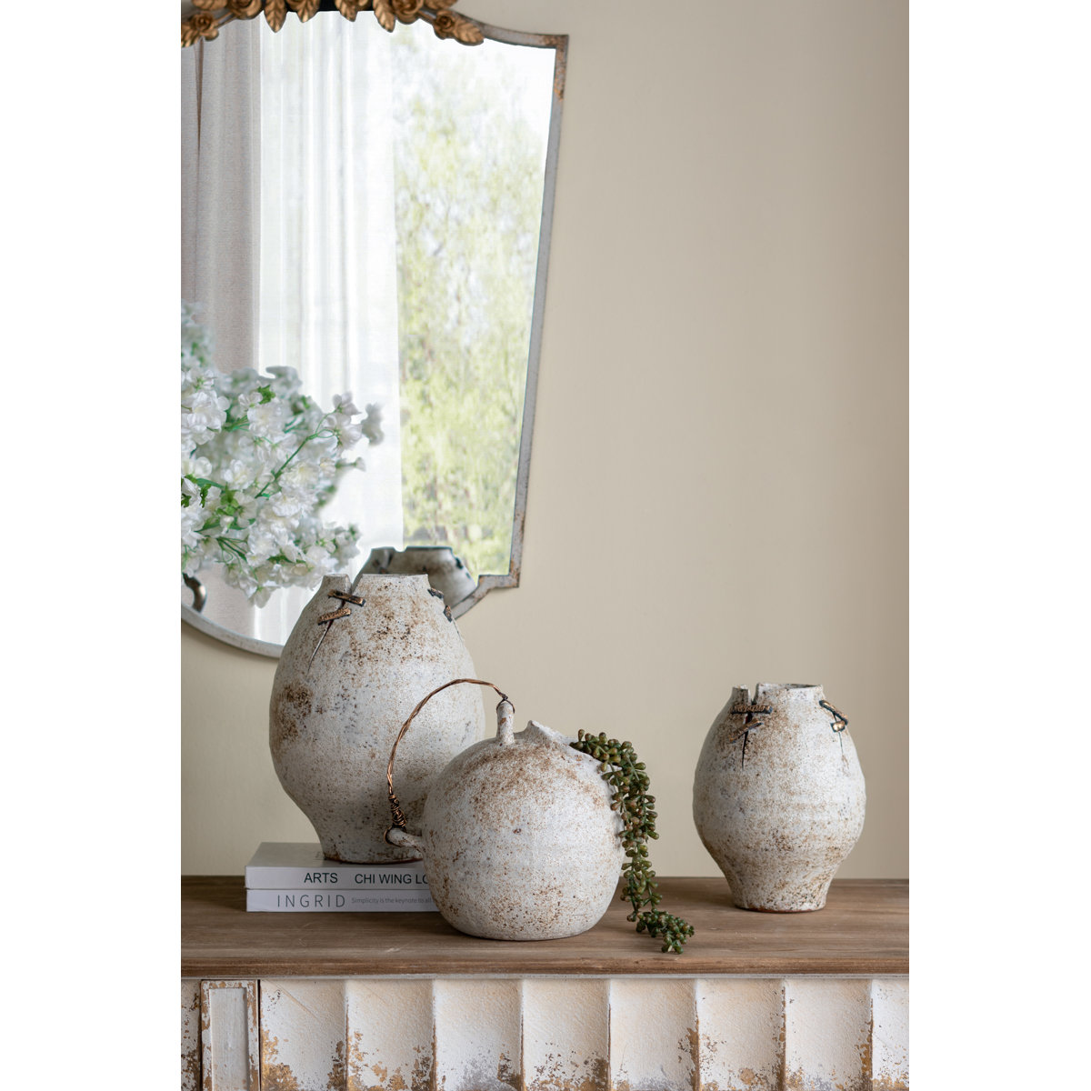 Gracie Oaks 10X8.5X10.5" Hand-Pulled Decorative Ceramic Jug With Worn ...