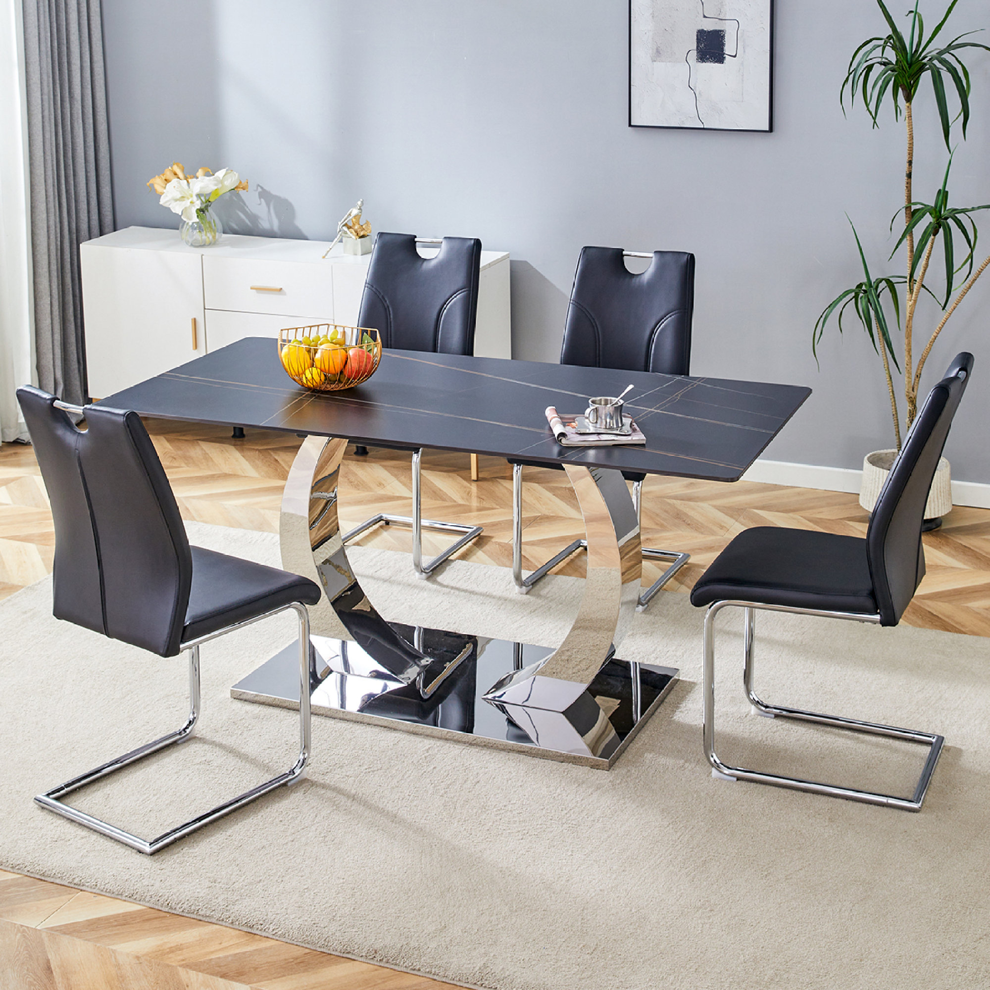 Ivy Bronx Modern 63x31.5-inch Sintered Stone Dining Table Set With 4 ...