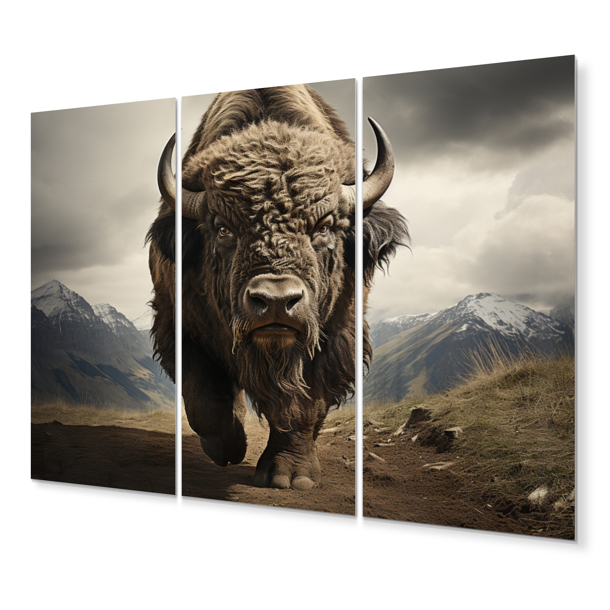 Design Art Bison Protrait III - Animals Metal Wall Art Living Room Set ...