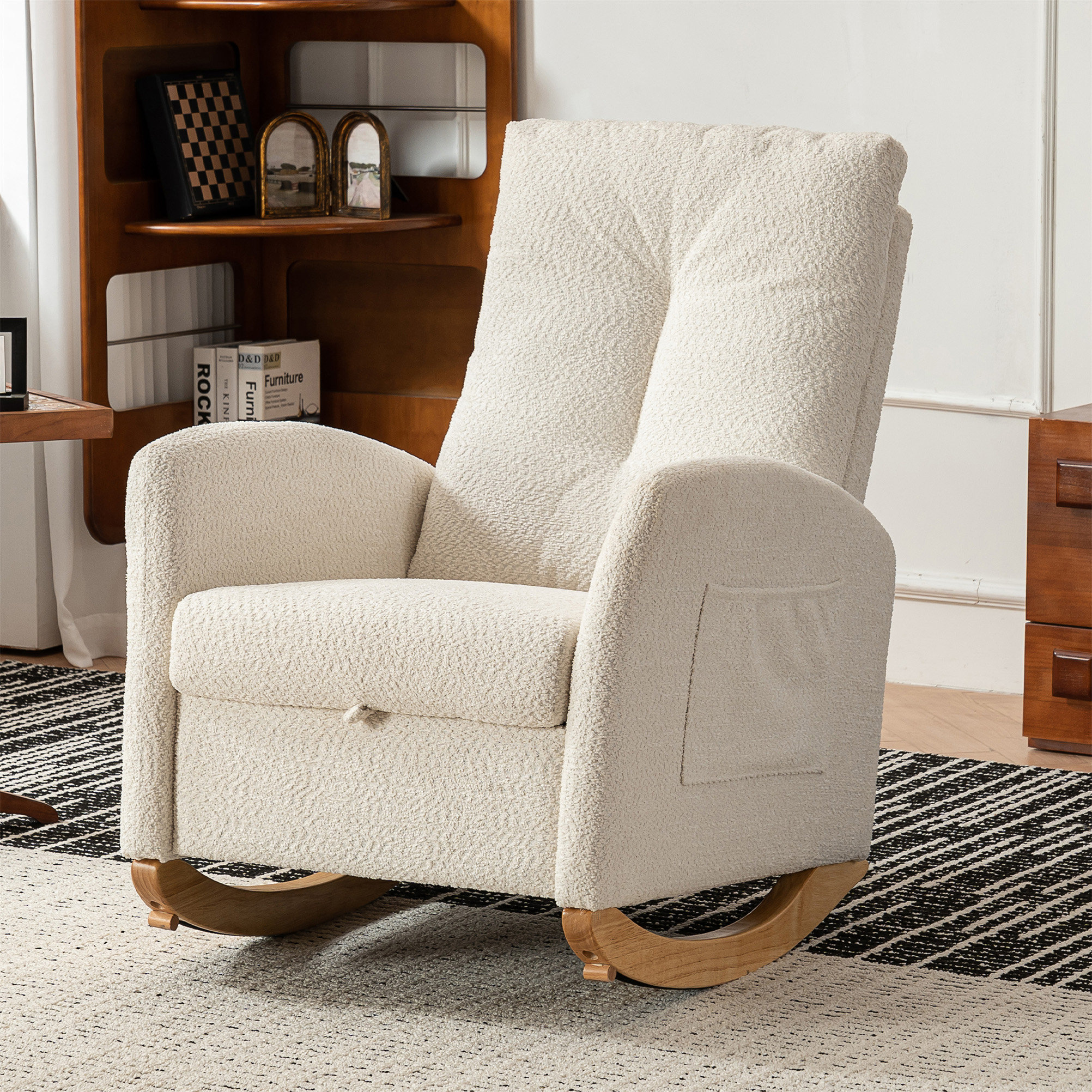 Latitude Run® Accent Rocking Chair With Footrest High Back Rubber Wood ...