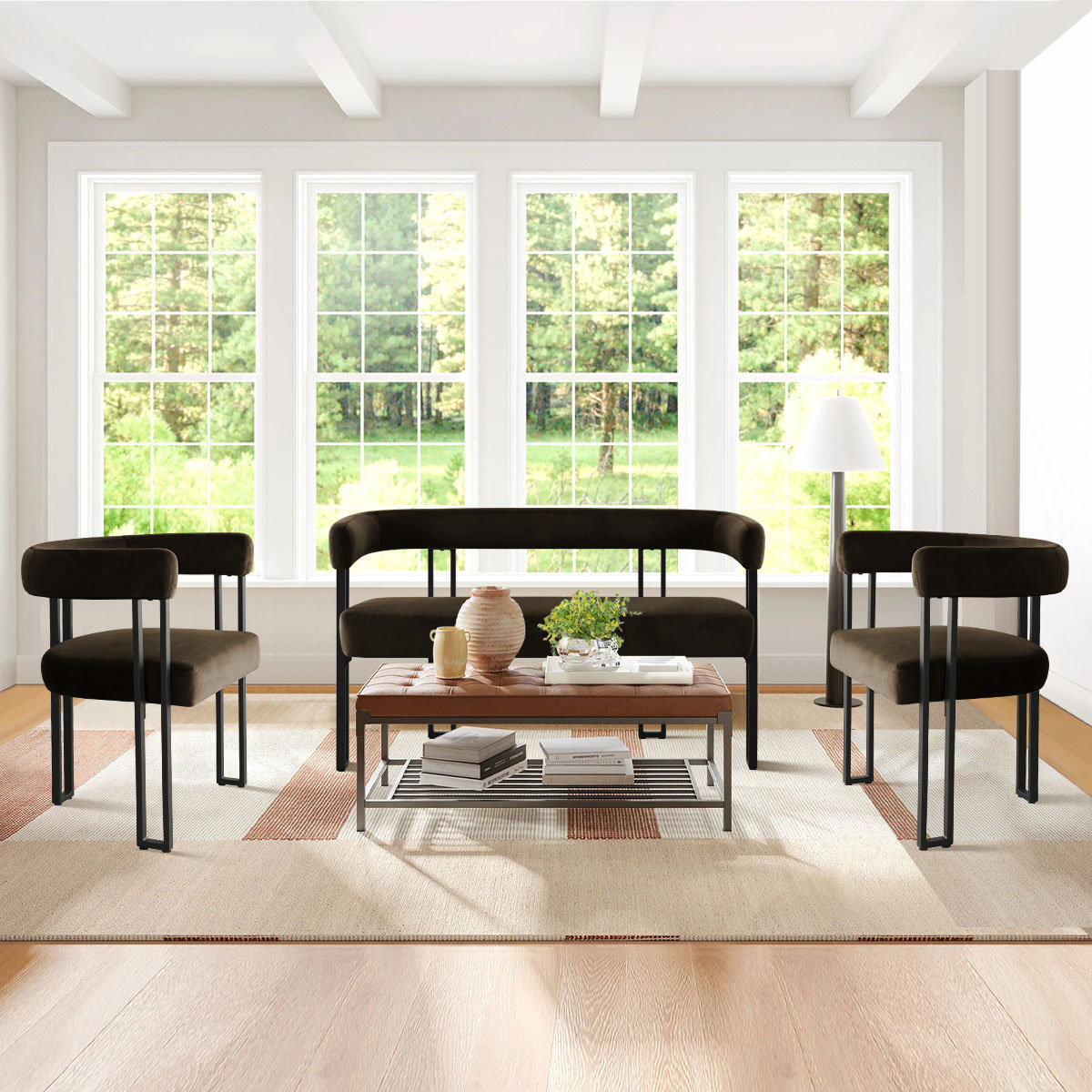 Latitude Run® Dulcine Minimalist 3-pieces Velvet Upholstery Loveseat ...