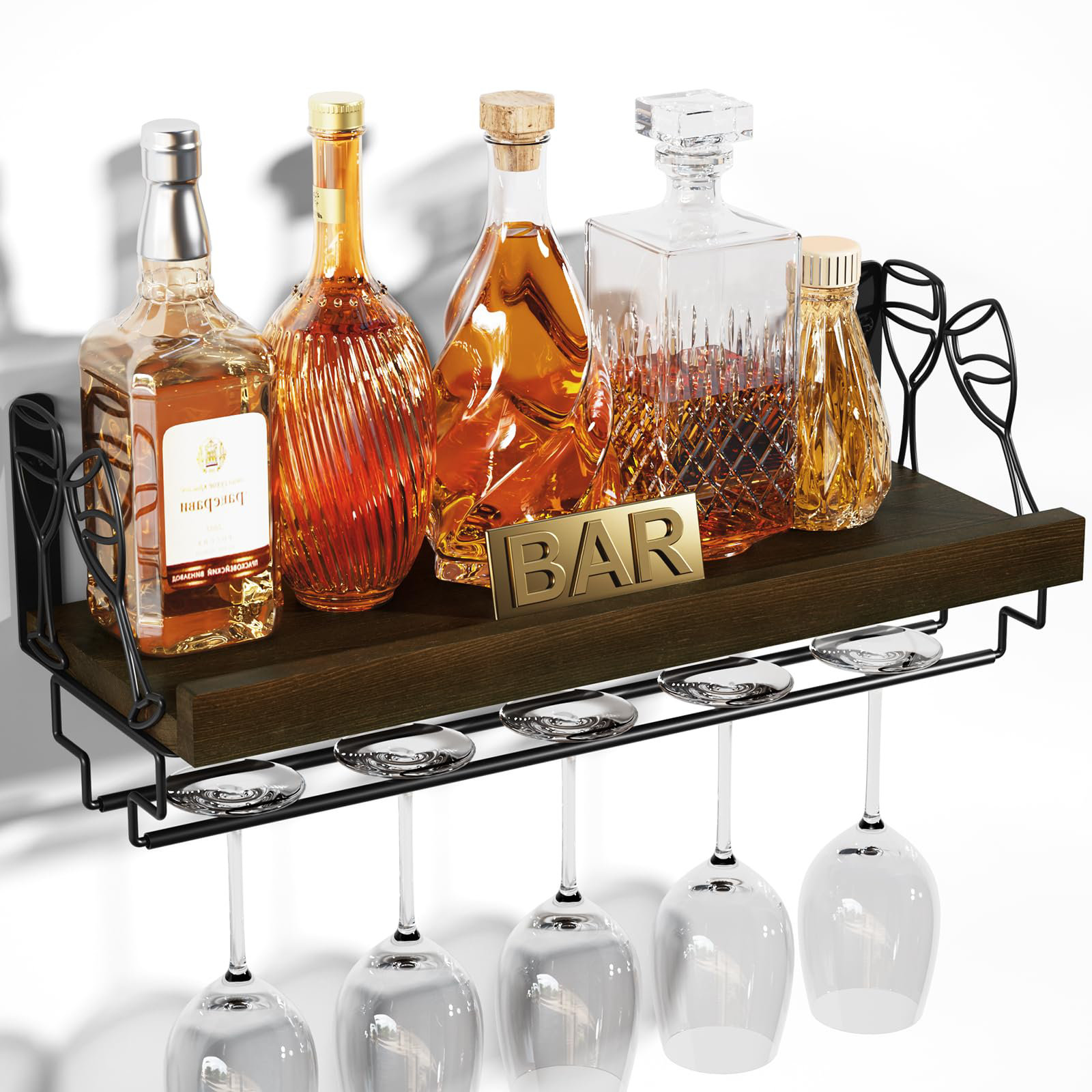 17 Stories Wine Glass Rack Shelf - Wall Mounted Floating Shelf With ...