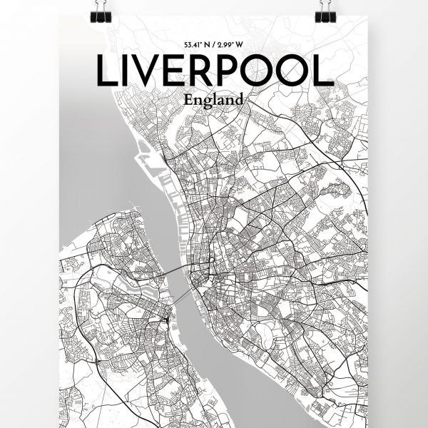 OurPoster.com 'Liverpool City Map' Graphic Art Print Poster in Tones ...