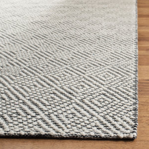 Gracie Oaks Matchett Handmade Hand Loomed Wool Ivory/Black Rug ...