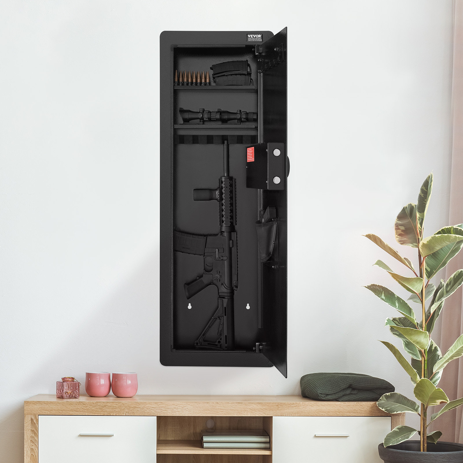 VEVOR 42.91" Tall Wall Gun Safe 4-Tier Hidden Gun Safe with Keypad ...