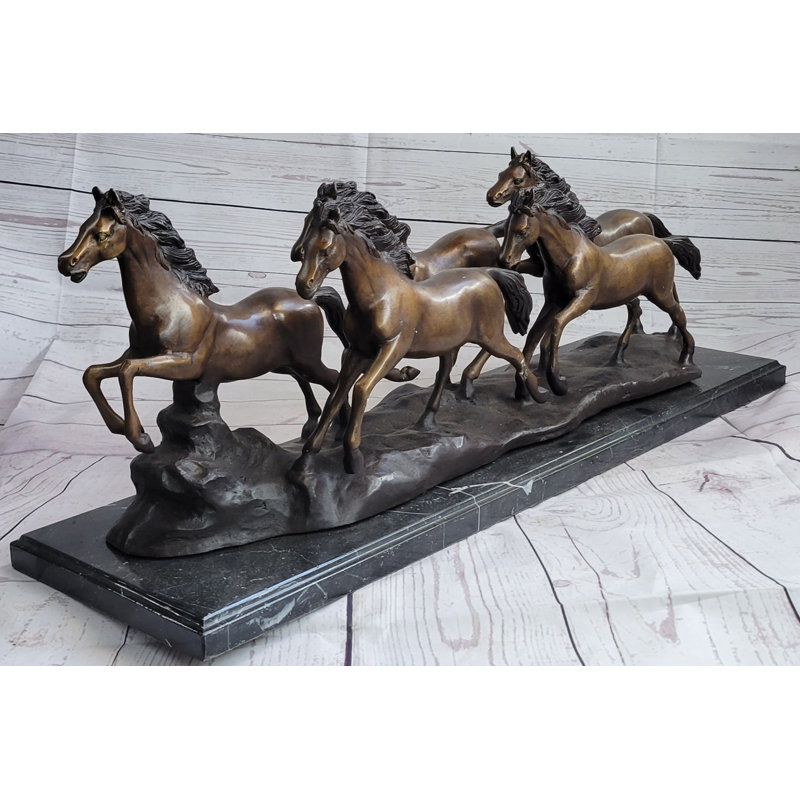 Bronzhaus 5 Wild Mustang Horses Galloping Feral Horse Bronze Statue ...