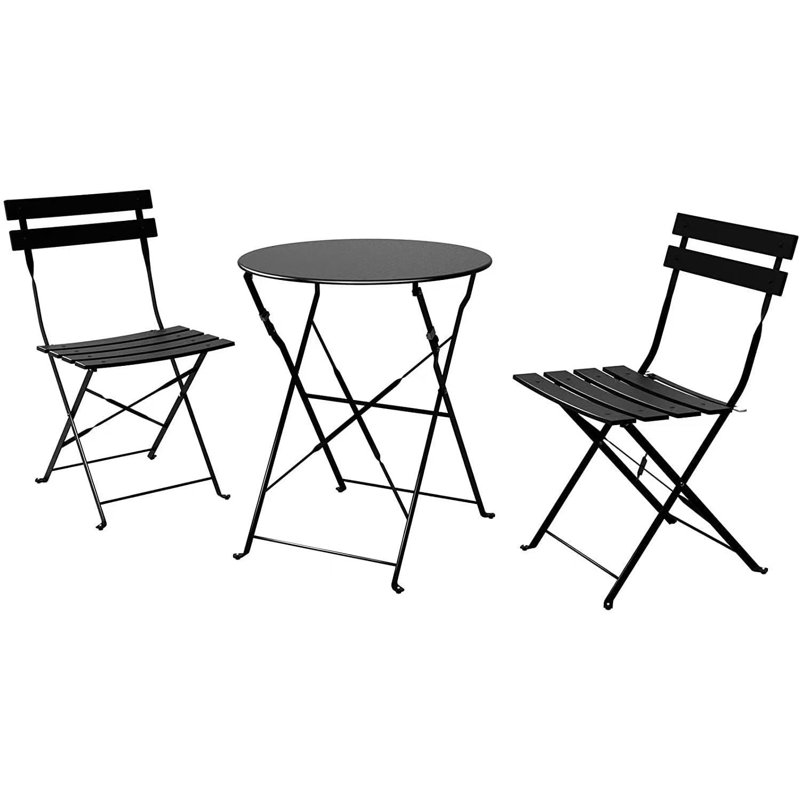 Ebern Designs 3-Piece Folding Bistro Set, Foldable Patio Furniture Set ...