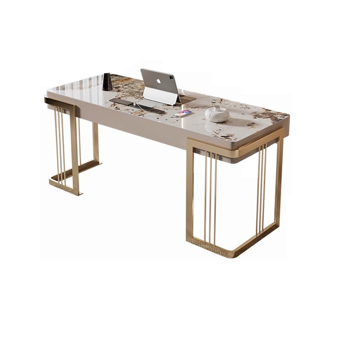 SMI Cabinetry Inc 47.24" White+Gold Rectangular Sintered Stone ...
