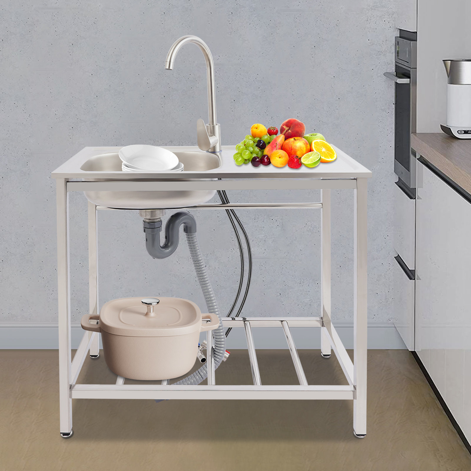 DENFER Freestanding Stainless Steel Kitchen Sink With Hot And Cold ...
