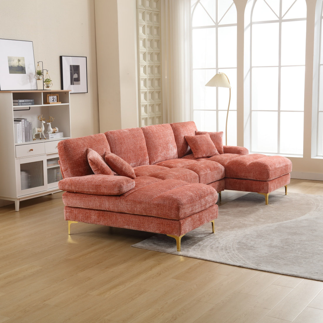 Everly Quinn Modern Sofa Large Chenille Fabric U-Shape Sectional Sofa ...