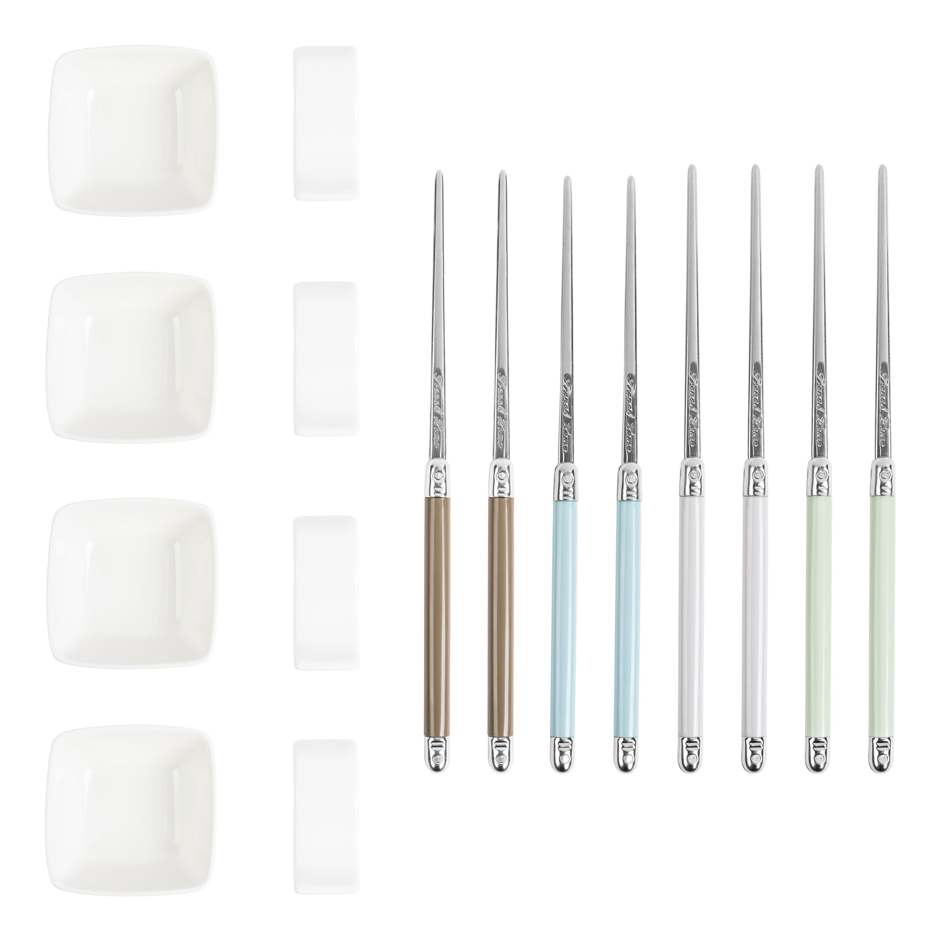 French Home Mother of Pearl Coloured Chopsticks, Ceramic Rests and ...