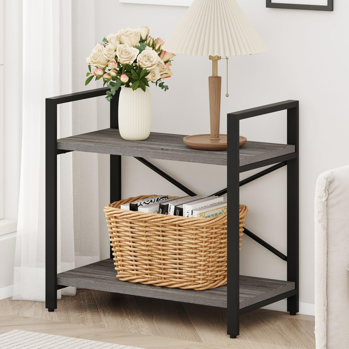 17 Stories Small Bookshelf For Small Space, 2 Tier Shelf Floor Bookcase ...