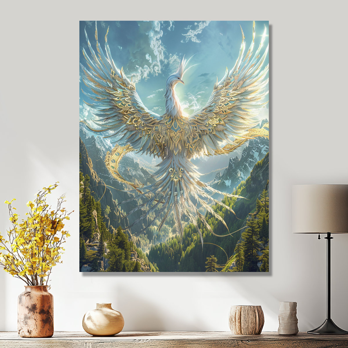 Trinx Glorious White Phoenix Rising In Magic Mountains - Phoenix Wall ...