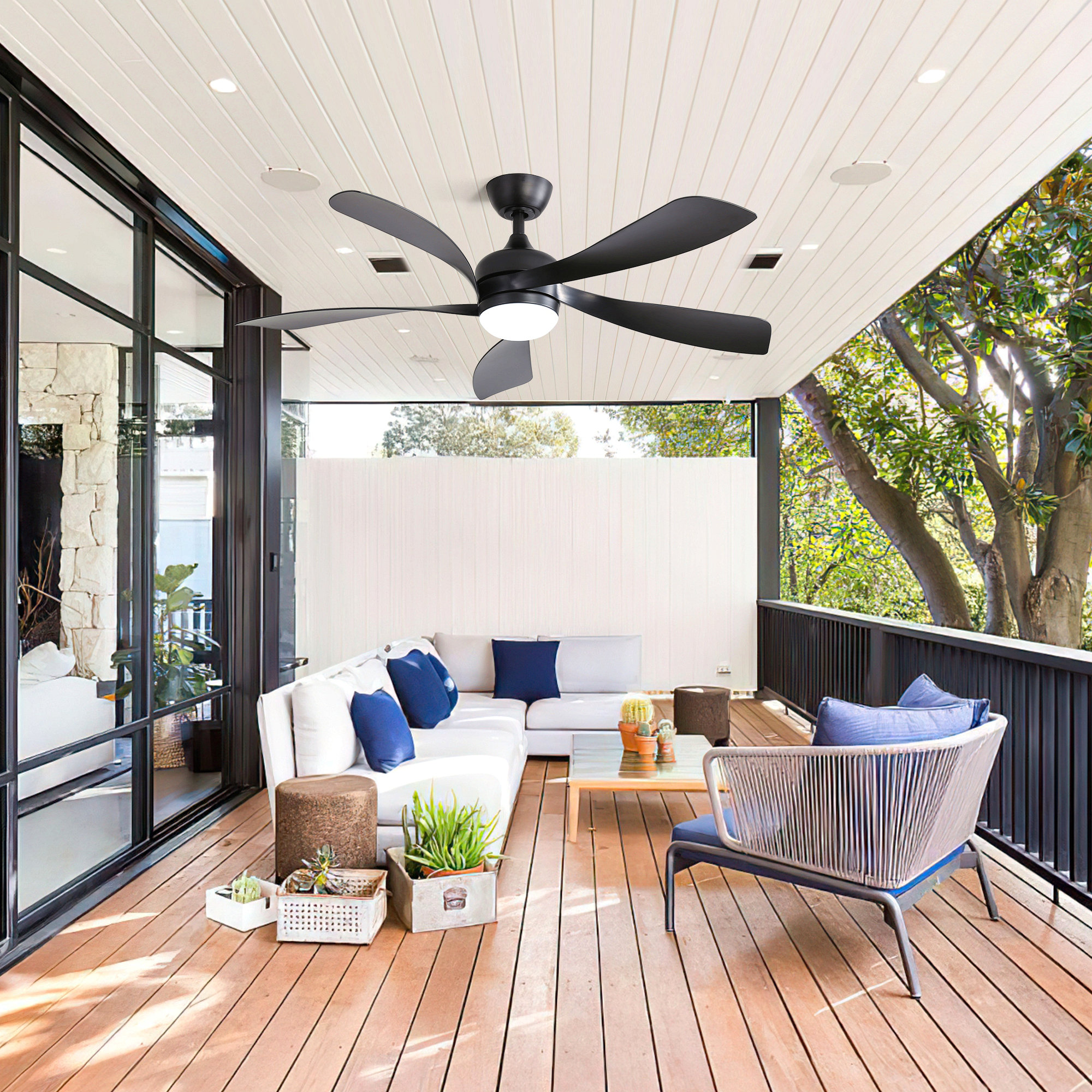 Ebern Designs 52 Inch Modern Ceiling Fan With 3 Color Dimmable 5 Abs ...