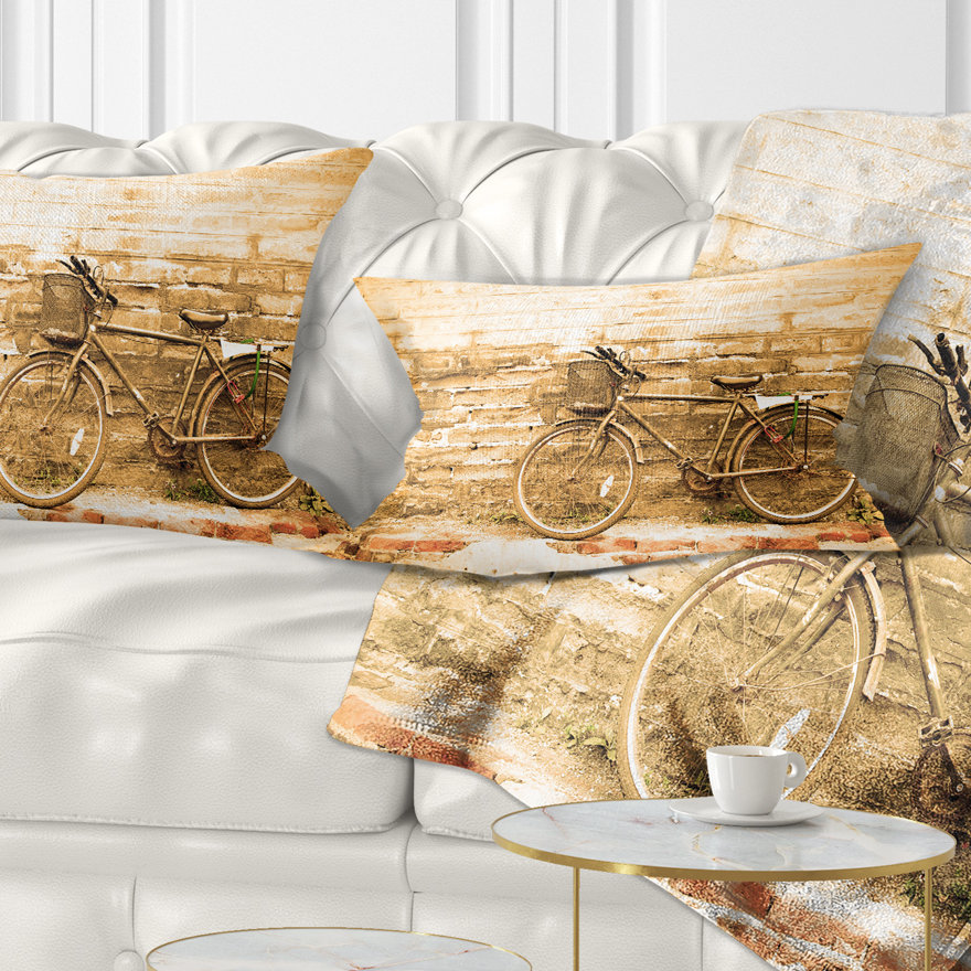 Design Art Vintage Bicycle against Brown Wall - Landscape Printed Throw ...