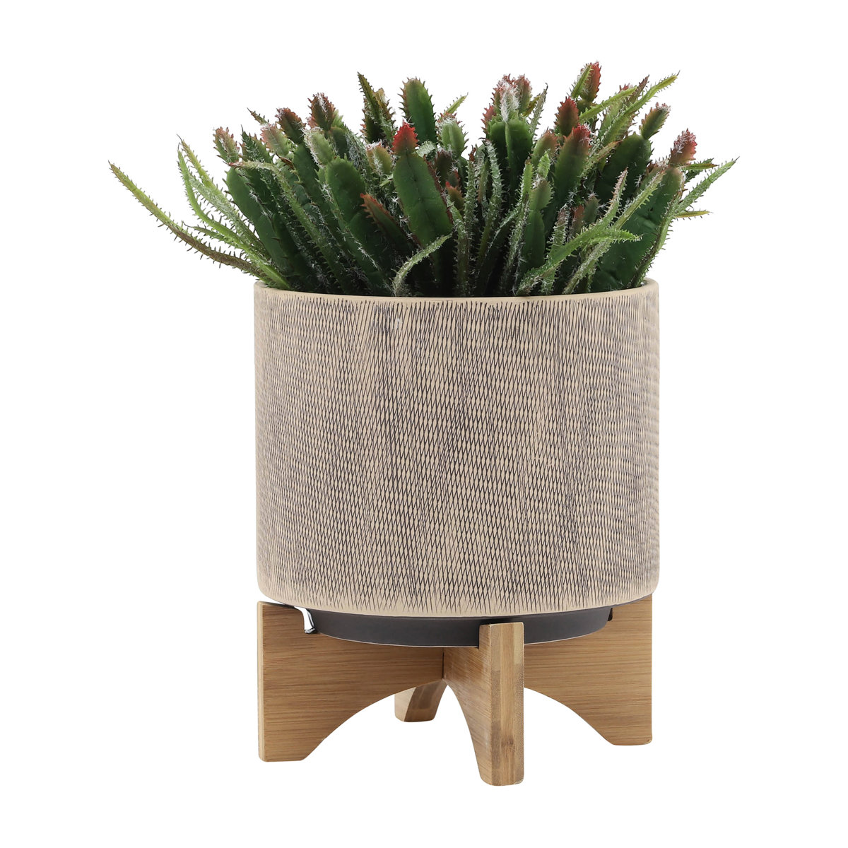 George Oliver Tan Ceramic Mesh Planter With Drainage Holes And Stand ...