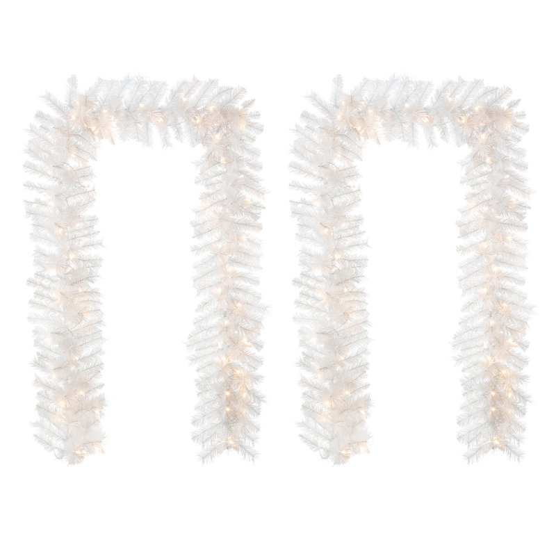 The Twillery Co.® Soperton 9ft Pre-Lit White Pine Christmas Garland ...