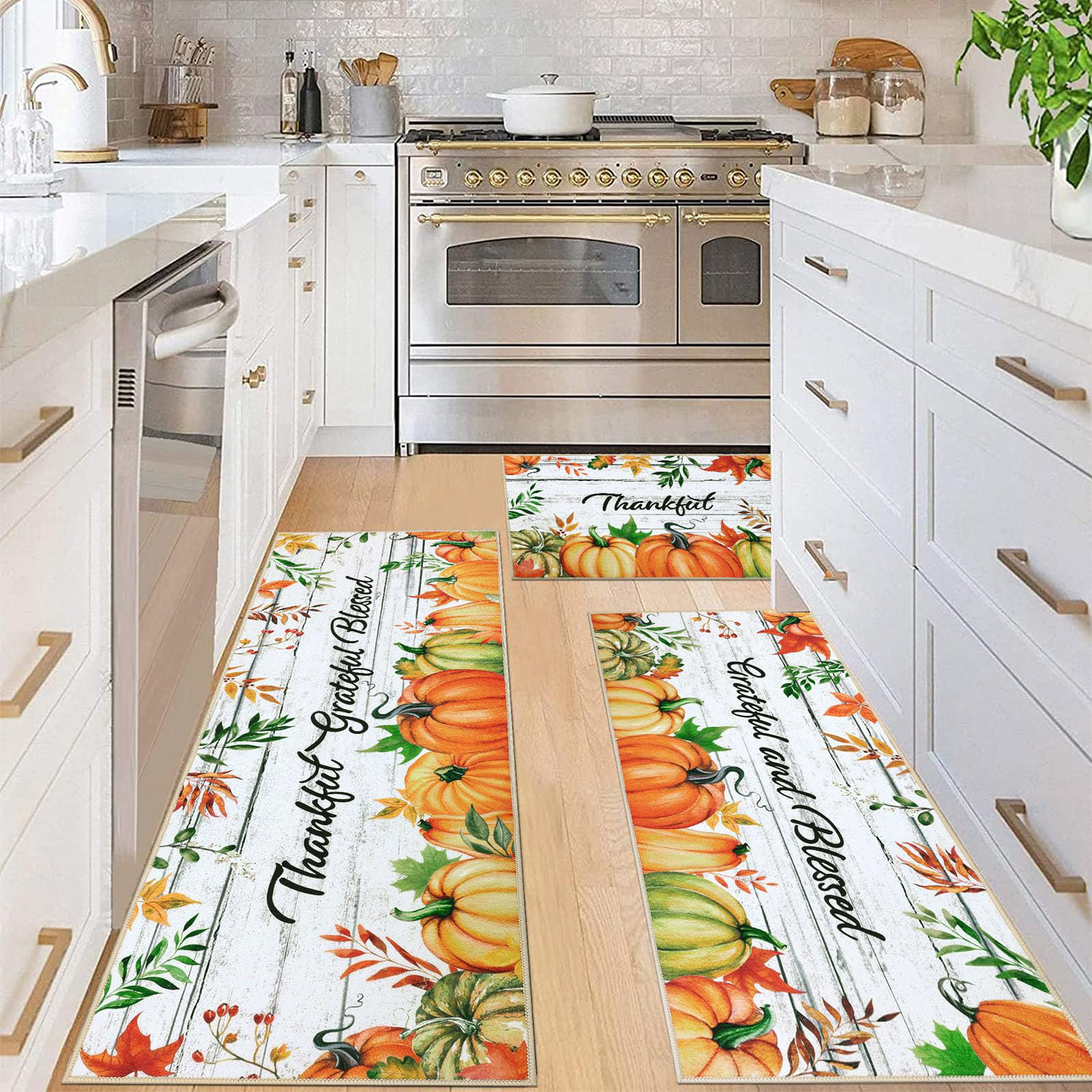 Gracie Oaks Fall Kitchen Rugs and Mats Non-slip Washable,Set of 3 | Wayfair