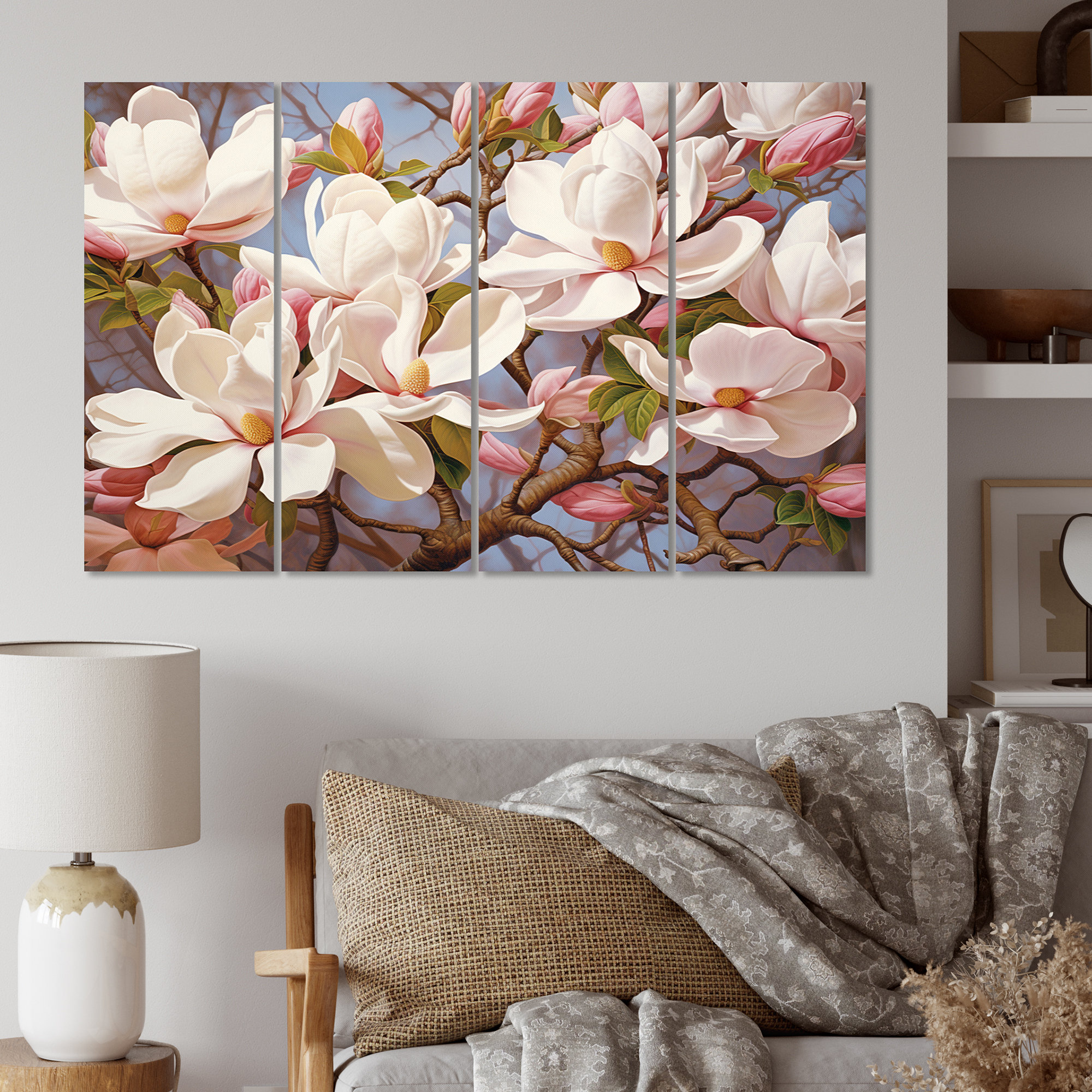Winston Porter Whte Pink Magnolias Magnolia Harmony 4 Pieces | Wayfair