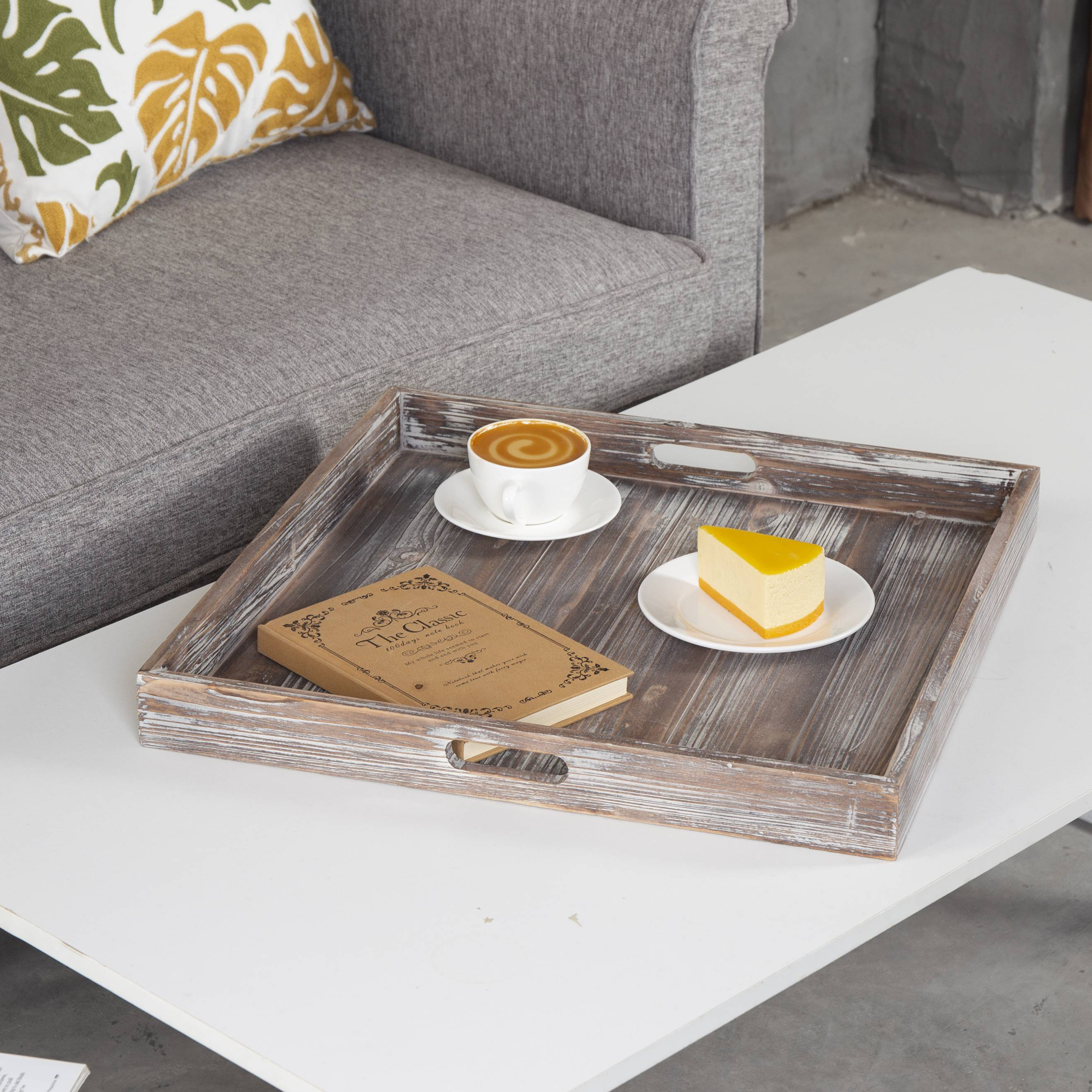 Gracie Oaks Brylon 19 Inch Wood Decorative Ottoman Tray & Reviews | Wayfair