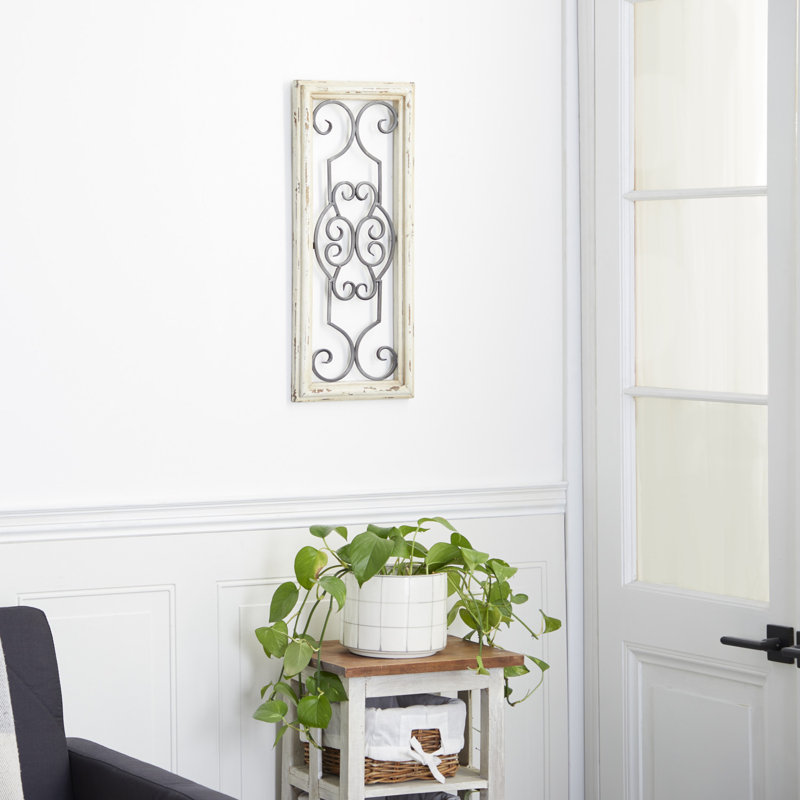 Ophelia & Co. Mraz Wood Small Panel Scroll White Wall Decor with Black ...