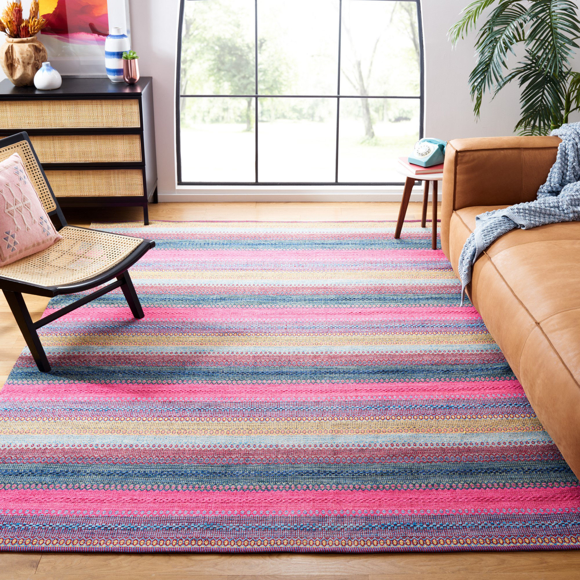 Bungalow Rose Montauk Flat Weave Cotton Striped Rug | Wayfair