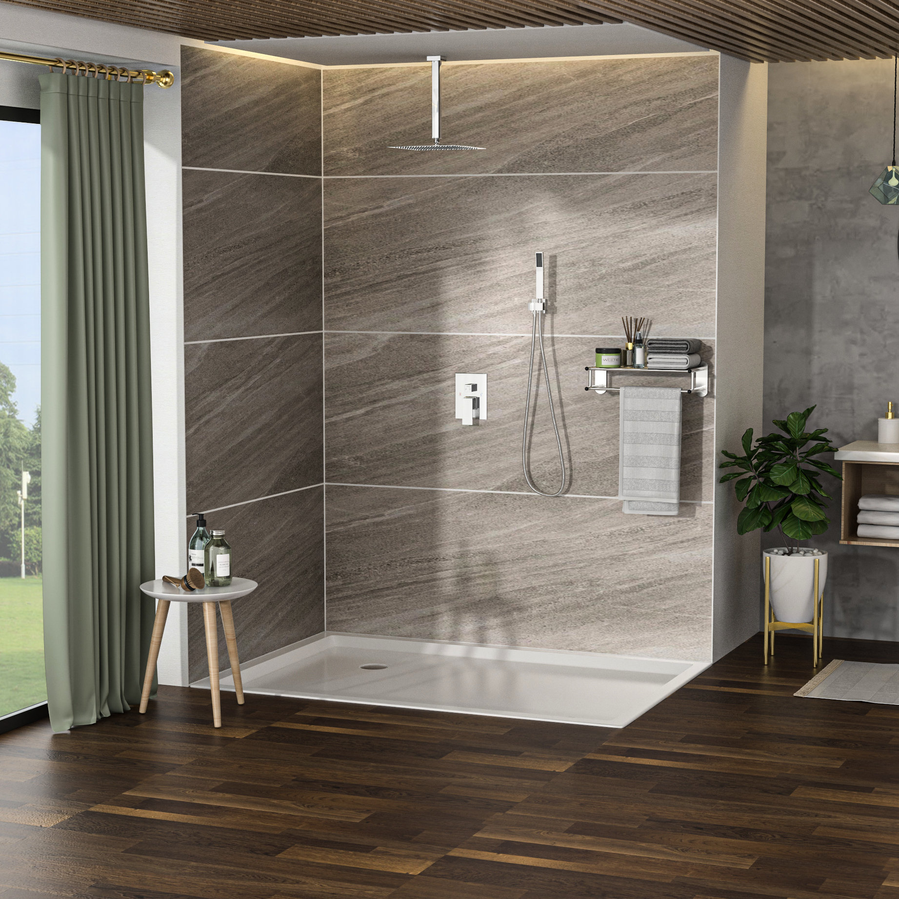 Banior 16 Inch Ceiling Mounted Shower - Dual Head With Plating And ...