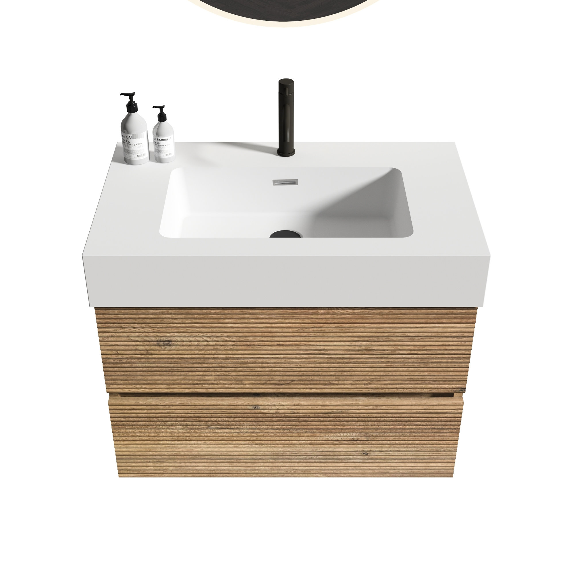 Ebern Designs Mid - Century Modern Wall Mounted Vanity, Oak Grille ...