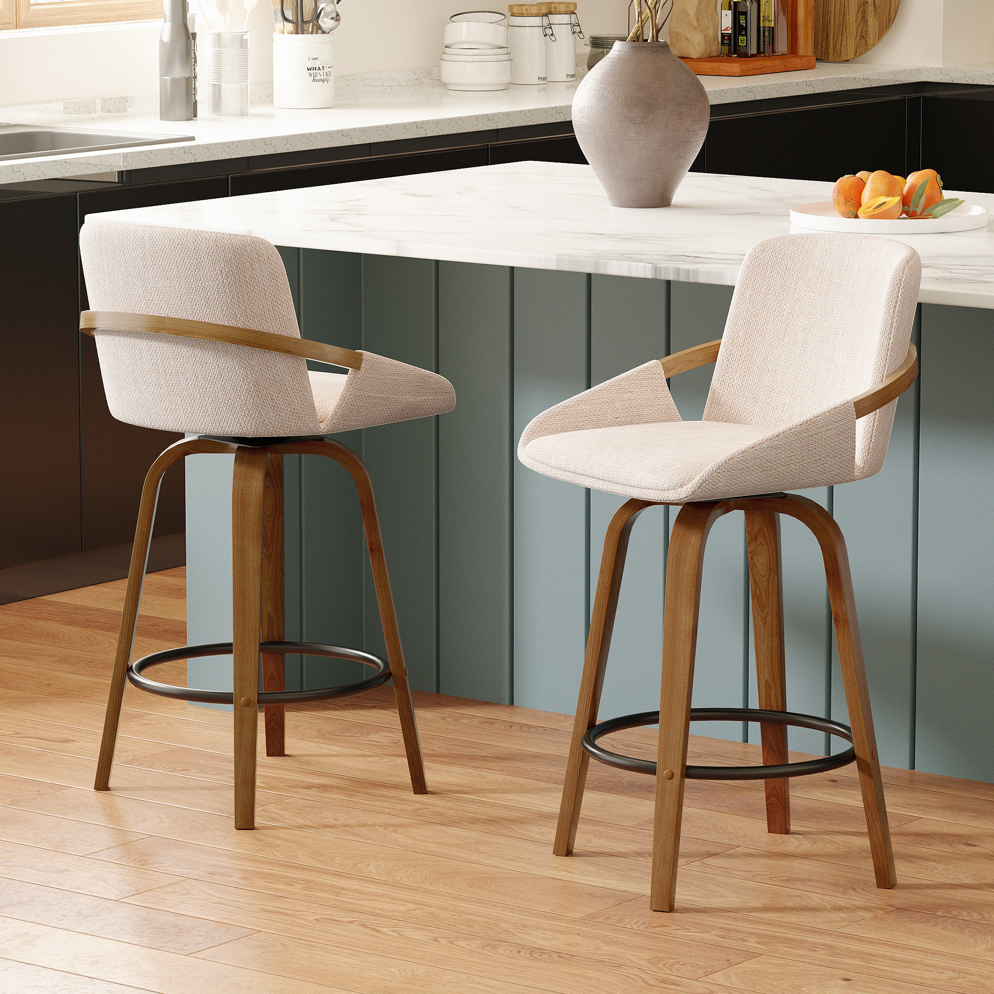 George Oliver 26'' Counter Modern Upholstered 360° Swivel Bar Stools ...