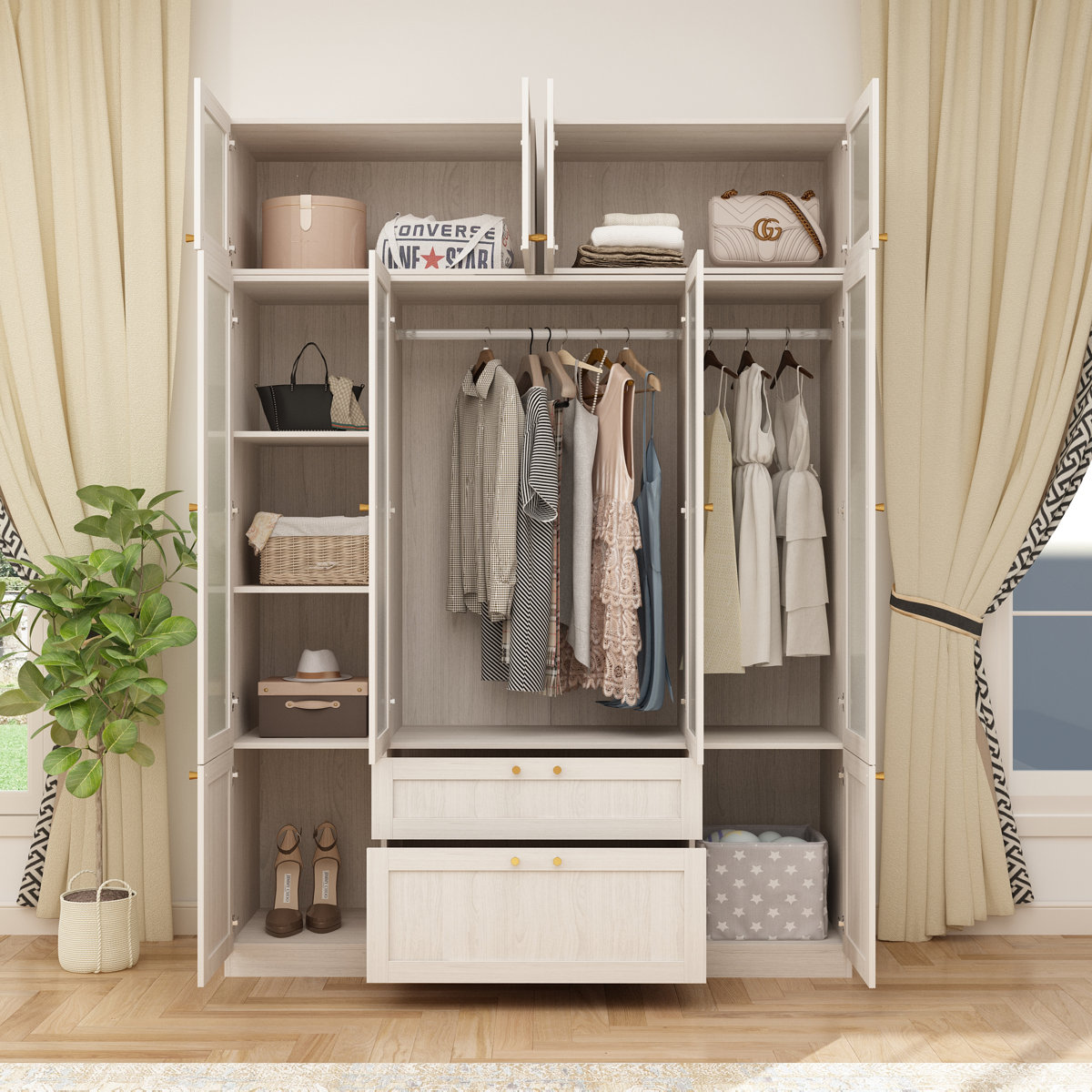 Lark Manor™ Strong Storage 4-Door Wardrobe With 2-Top Cabinet | Wayfair